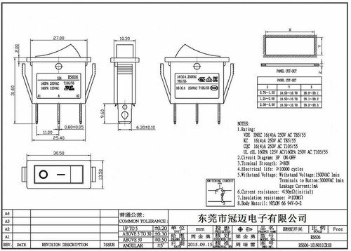 1X Rocker Switch 3Pins 3Positions 16(4)A 125/250VAC T55/85/105 Red ...