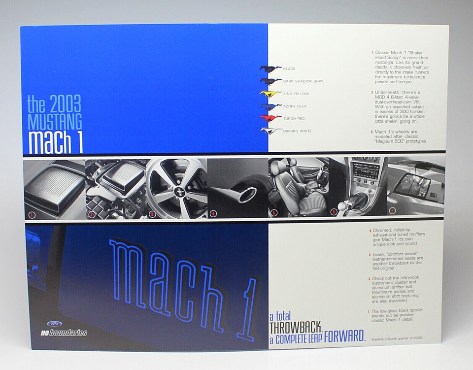 2003 Ford Mustang Mach 1 Dealer Showroom Information Spec Sheet Card | eBay