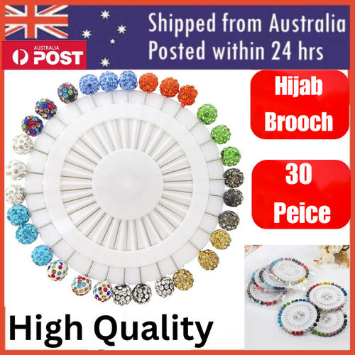 30Pcs Safety Pin Muslim Hijab Scarf Pin Rhinestone Ball Brooch Straight ...