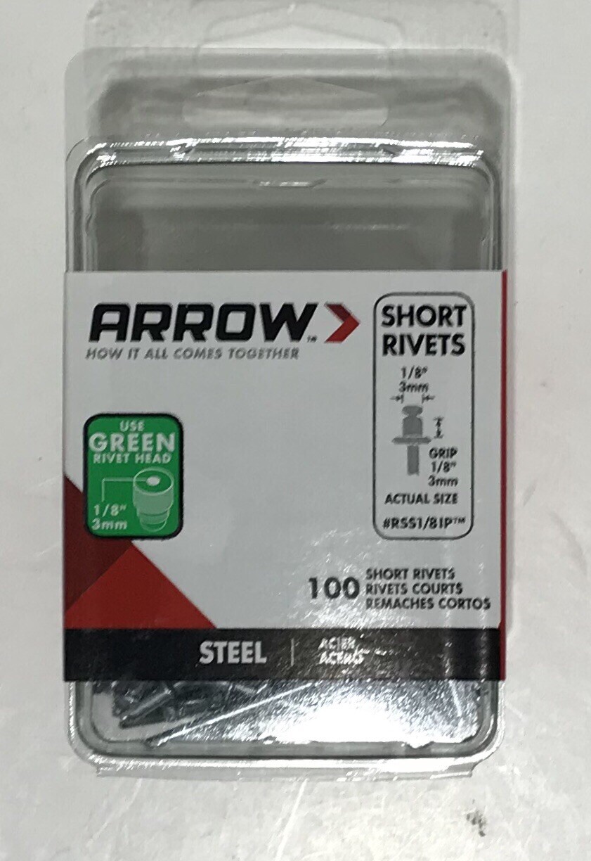 (100 / Box) Arrow "RSS1/8IP" Short Steel Rivets - 1/8" X 1/8" | eBay