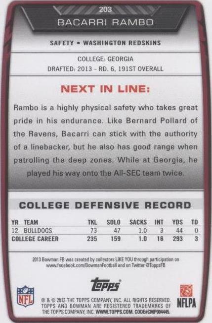 2013 Bowman Bacarri Rambo #203 for sale | eBay