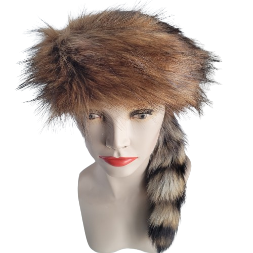 Plushy Coonskin Davey Crockett Cap Real Fur Tail Raccoon Coon Daniel ...