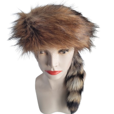 Plushy Coonskin Davey Crockett Cap Real Fur Tail Raccoon Coon Daniel ...