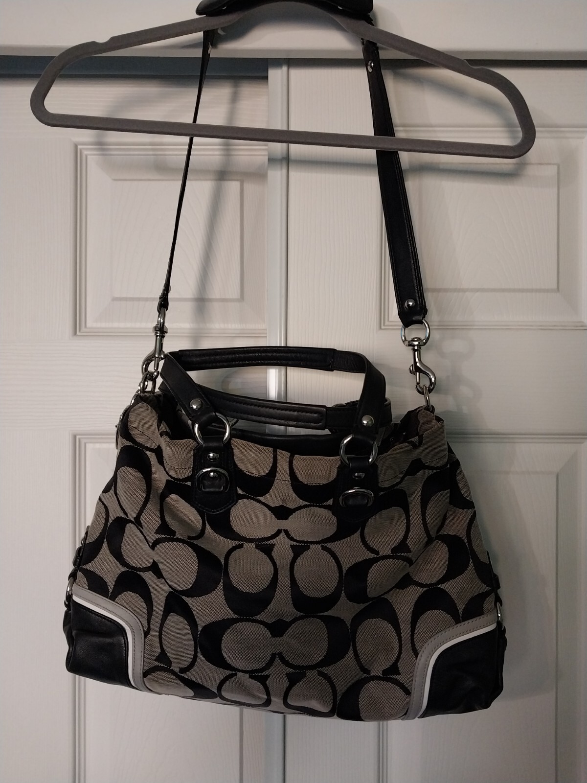 Coach Signature Large Logo Canvas & Leather Purse/Ha… - Gem