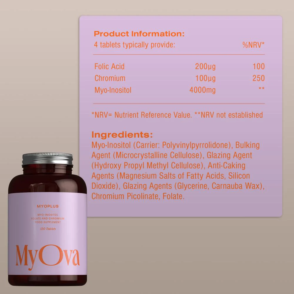 Myova MyoPlus Natural Supplement for PCOS 4000mg Myoinositol 200ug ...
