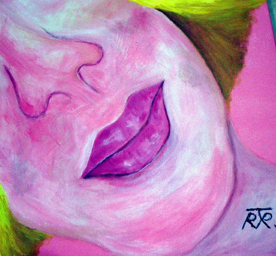 Newlyn Artist Richard Tindale died 2025 Signed Surreal Naive Lips Oil ...
