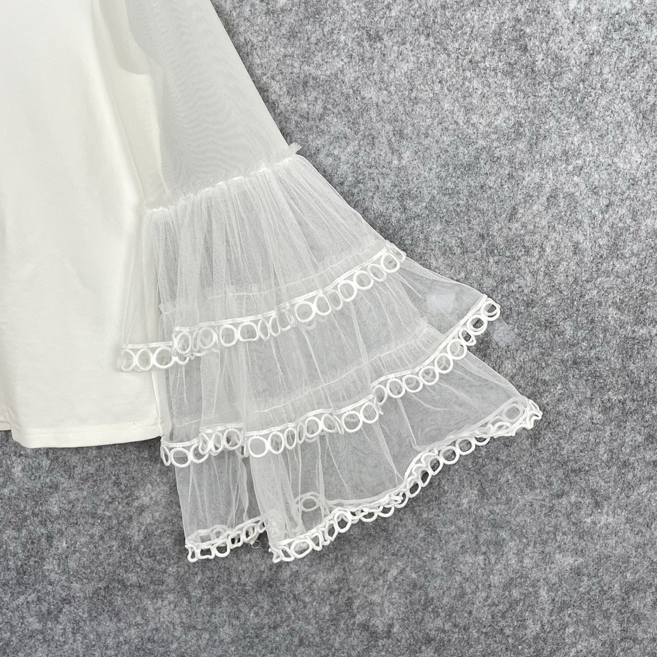 Gracia Womens Romantic Sheer Mesh Ruffle Bell Sleeve Top Size L ...