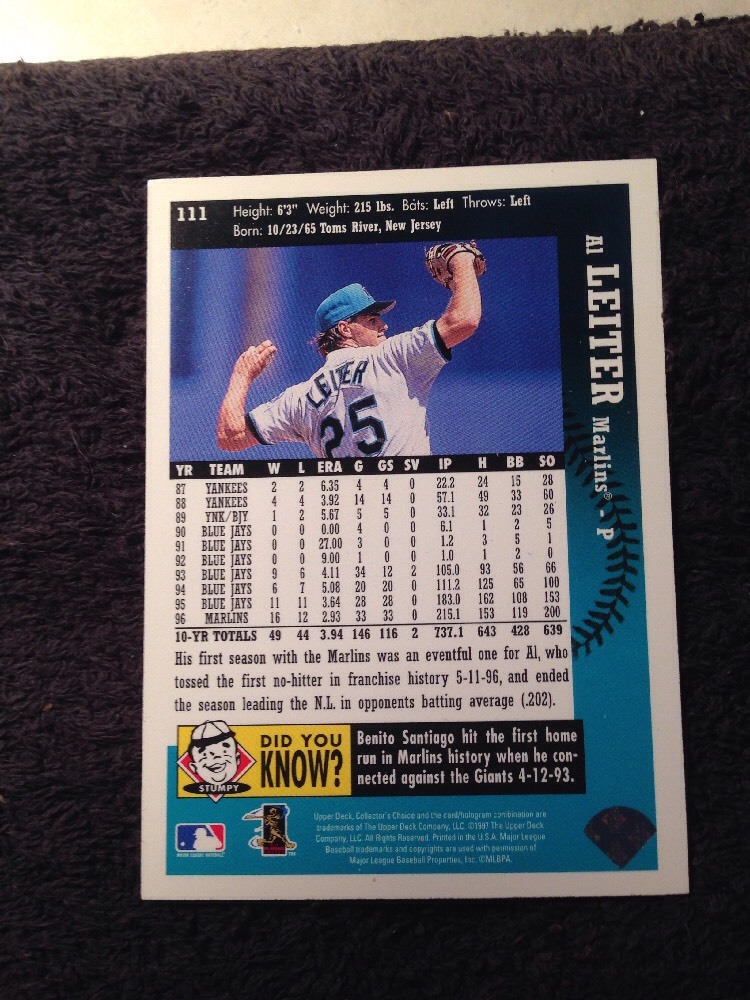 Al Leiter Signed Autographed 1997 Upper Deck Auto | eBay
