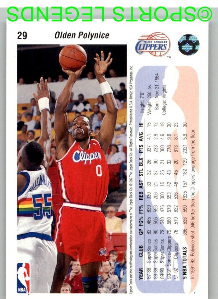 1992-93 Upper Deck NBA #29 Olden Polynice | eBay