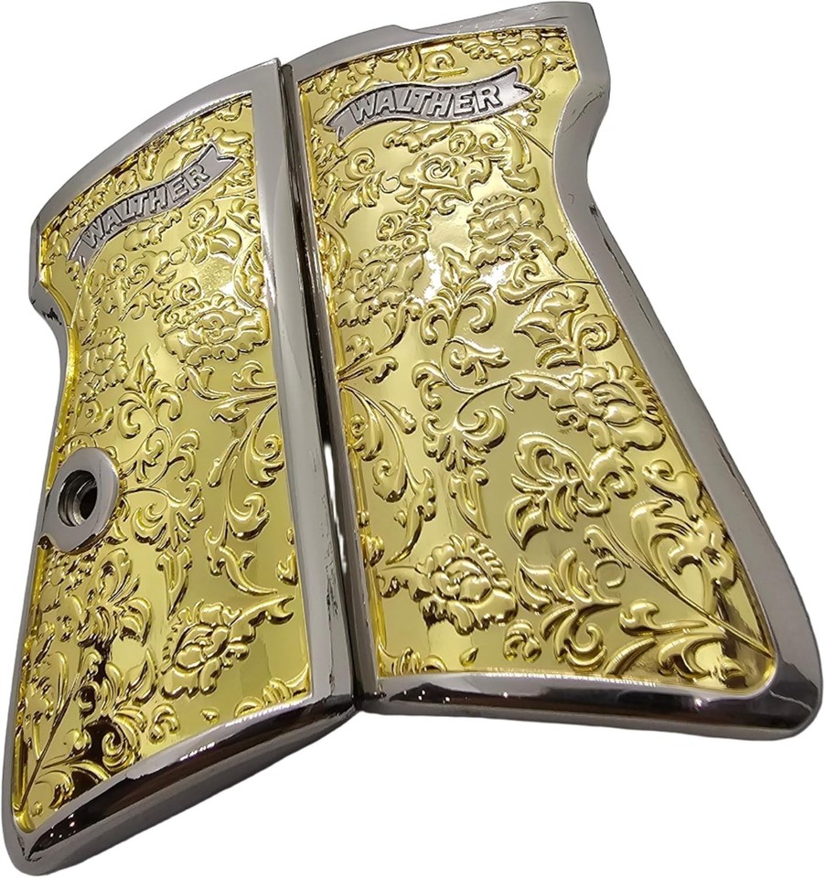 Custom Metal Grips for Walther PPK PPK-S Scroll Engraved Polished Gold ...