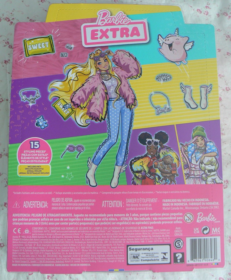Mattel Barbie Extra #3 Doll in Pink Coat Pet Unicorn Pig blonde hair | eBay