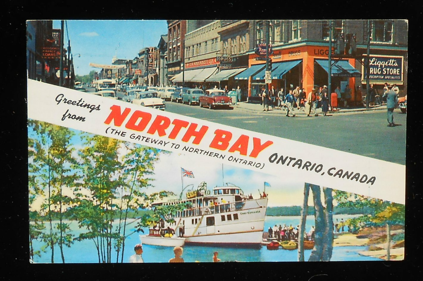 1950s Main Street Old Cars Stores Signs Cruise Boat Chief Commanda ...