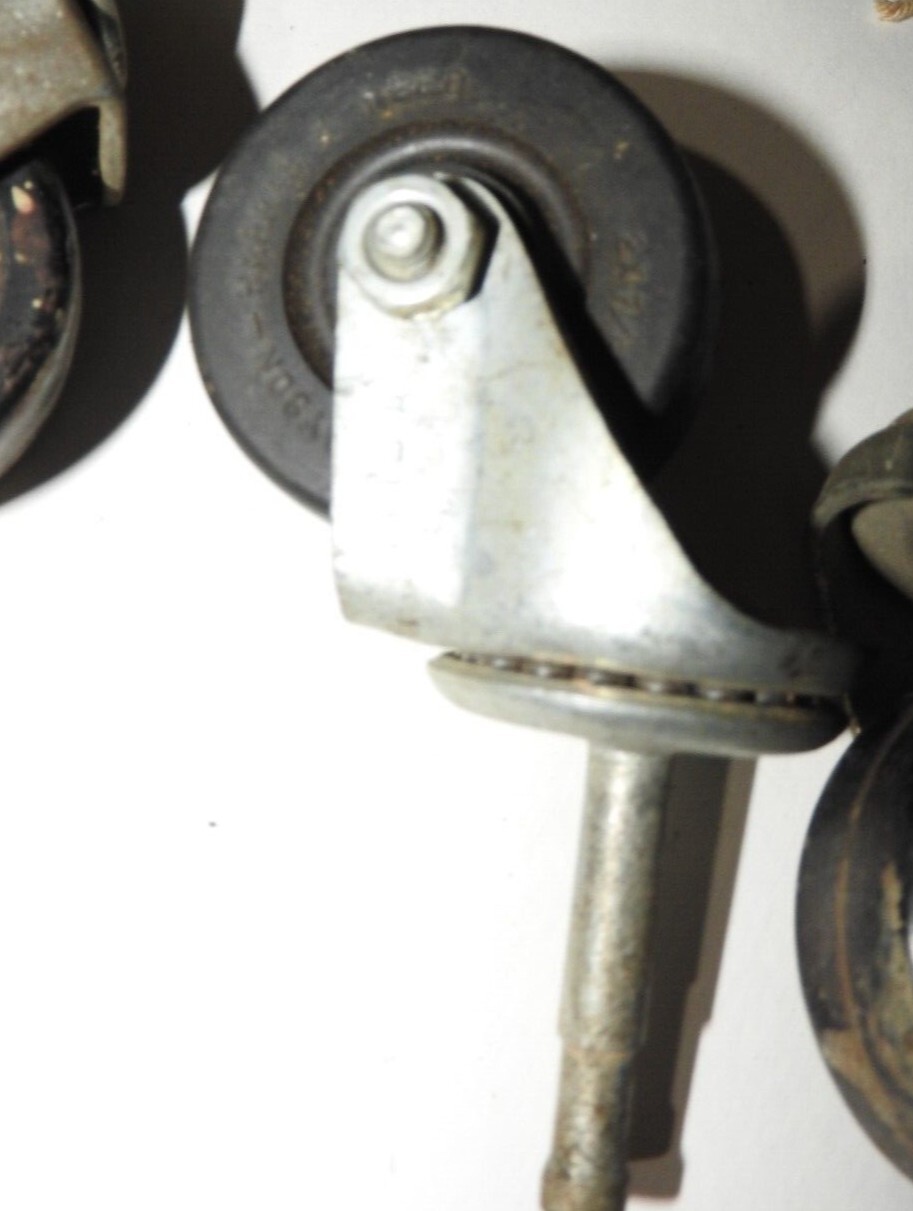 1 PAYSON & 3 BASSICK Vintage Steampunk Metal Caster Wheels w Iron Shaft ...