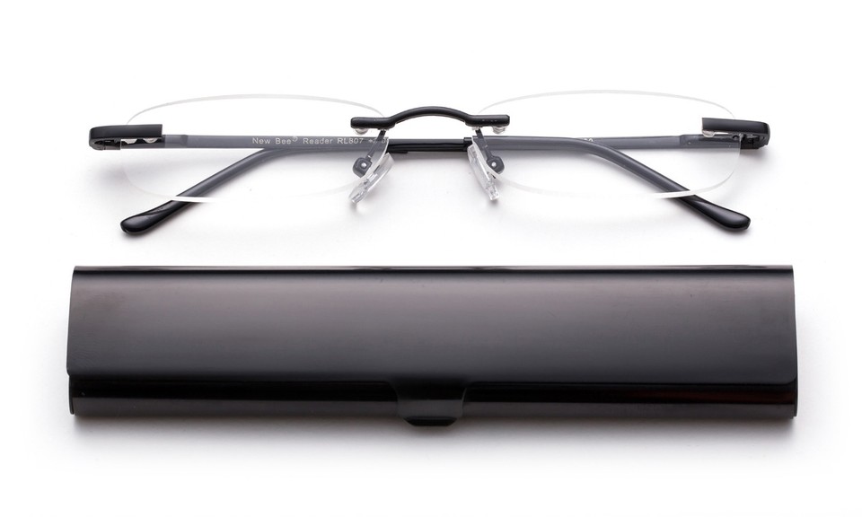 Classic Rimless Compact Reading Glasses Readers Travel Slim Design with ...