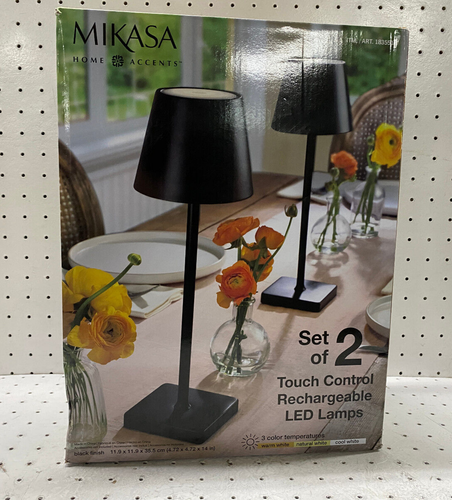 Mikasa Touch Control Rechargeable LED Lamps Set of 2 Black 197424096297 ...
