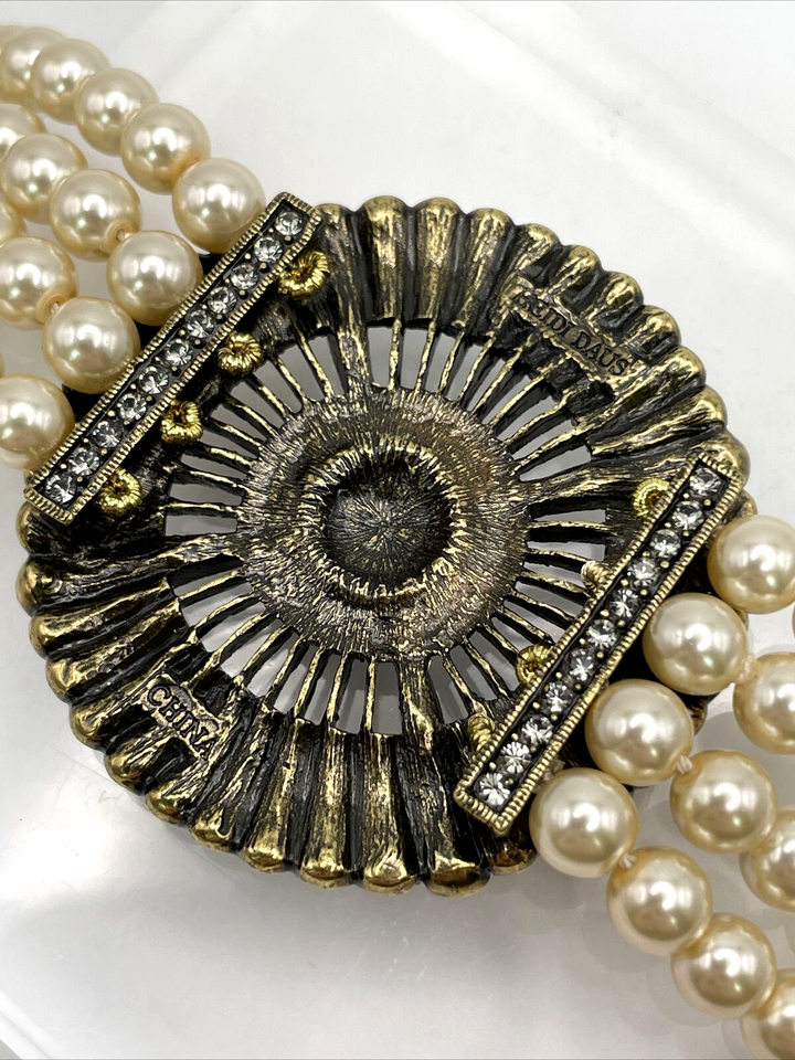 HEIDI DAUS "Belgian Disc" Faux Pearl Beaded Crystal Disc Bracelet Ivory ...