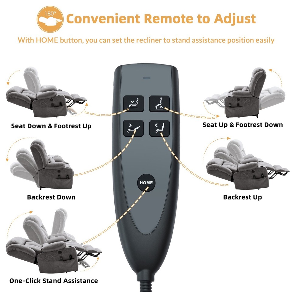 Oversized Dual Motor Lay Flat Sleeper Power Lift Recliner with Extended ...