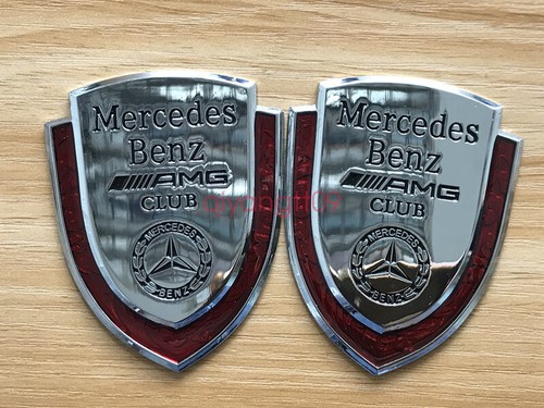 2pcs Chrome / RED 3D logo Mercedes Benz car body problem badge For ...