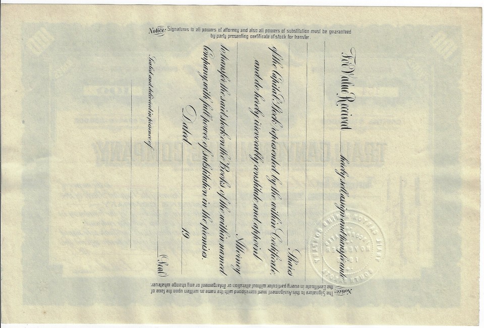 NEVADA 1907 Trail Canyon Mining Company Stock Certificate Tasker Oddie ...