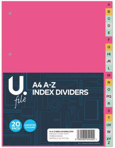 20 A-Z Index Dividers / abc alphabetical Order A4 Universally Punched ...