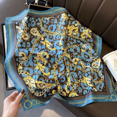 Pure Twill Silk Shawl Scarf Chain Print Hand Rolled Square Collar ...