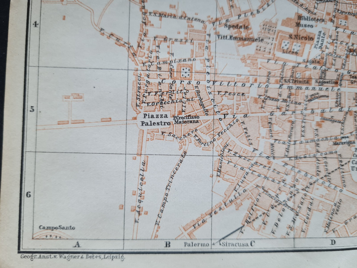 1911 Antique Map Of Catania Sicily Italy By Figure10 On