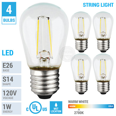 4 Pack 1W Watt S14 LED Filament Outdoor String Light Bulb 120V Medium ...