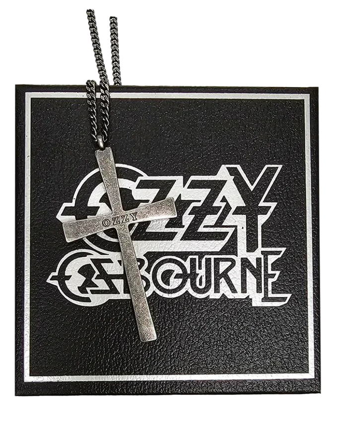 OZZY OSBOURNE Silver Plated Cross Pendant Necklace Chain OFFICIAL Black ...