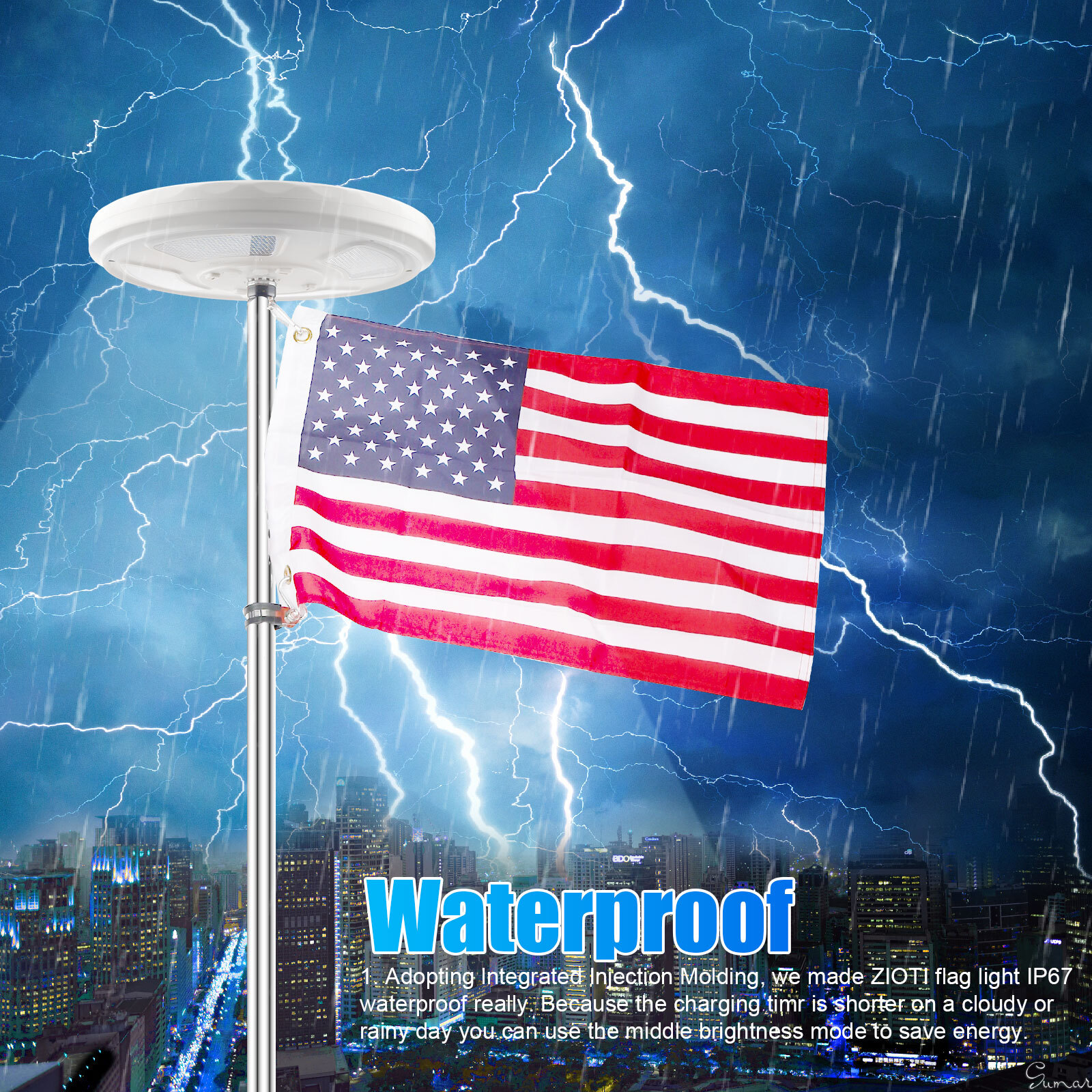 128 LED Solar Powered Flag Pole Light Auto Active Super Bright ...