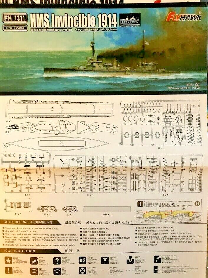 1/700 HMS INVINCIBLE 1914 WWI Royal Navy Battlecruiser - Flyhawk FH1311 ...