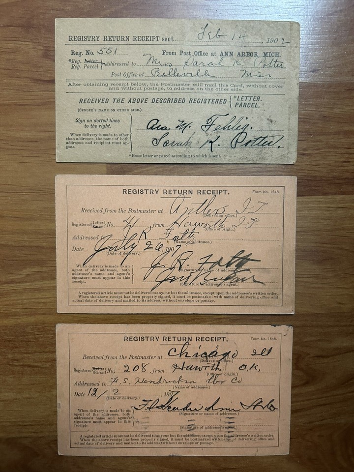 United States 1902 & 1907 - Registration Return Receipt Cards At ...