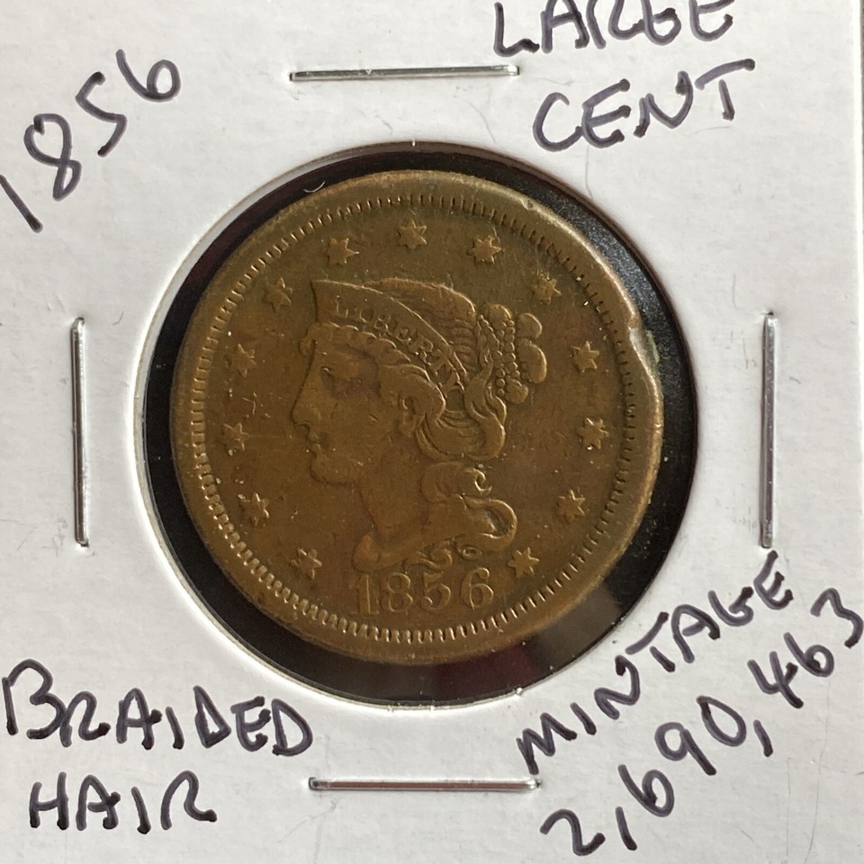 1856 Large Cent United States Braided Hair Nice Details Mintage ...