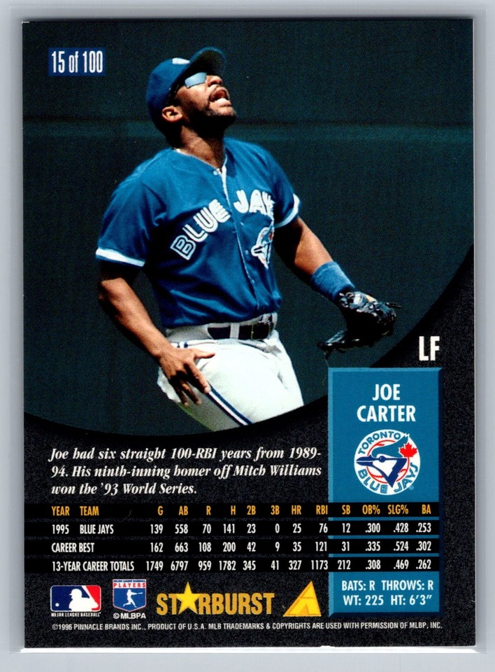 Joe Carter 1996 Pinnacle #15 Starburst | eBay