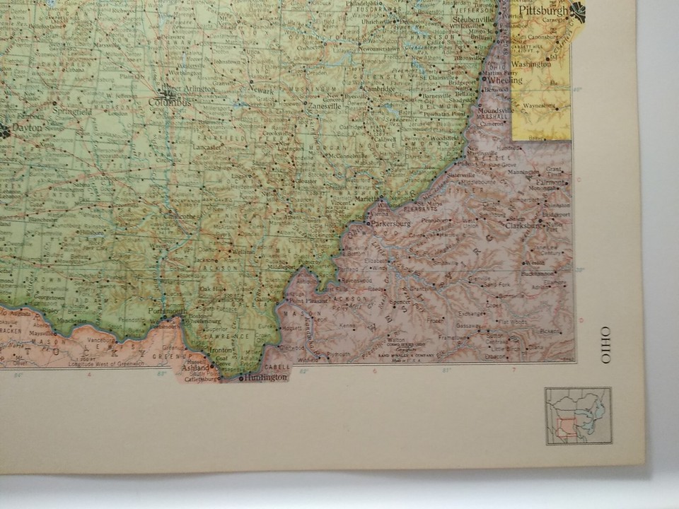 Vintage OHIO Atlas Map 1962 MSM Rand McNally Cosmopolitan World Atlas ...