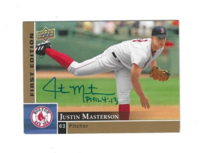 Autographed Signed JUSTIN MASTERSON Boston Red Sox 2009 Upper Deck Card ...