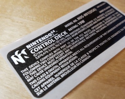 1 NINTENDO 64 N64 CONTROL DECK NUS-001(USA) Replacement Console Label ...