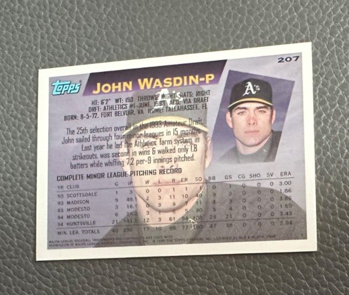 1995 Topps John Wasdin Baseball Cards #207 A's Future Star | eBay