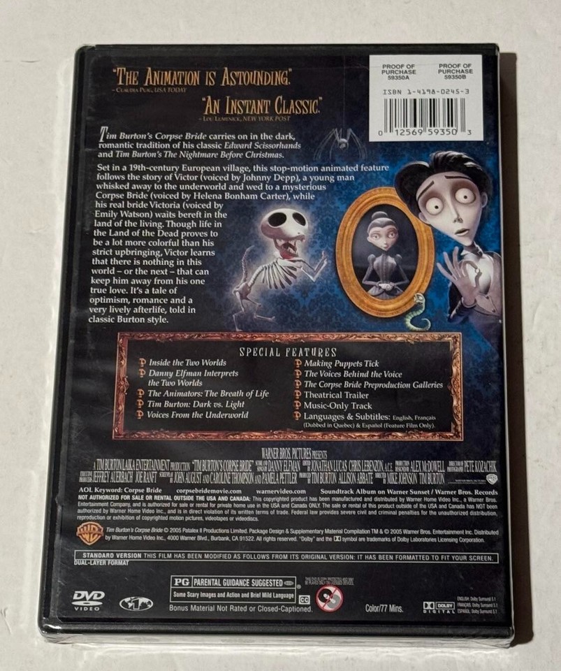 Corpse Bride 2005 DVD Johnny Depp,Tim Burton -new sealed-free shipping ...