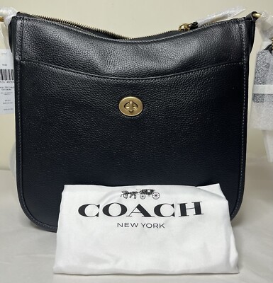 Coach Chaise Polished Black Pebbled Leather Medium Crossbody Bag C8483 ...