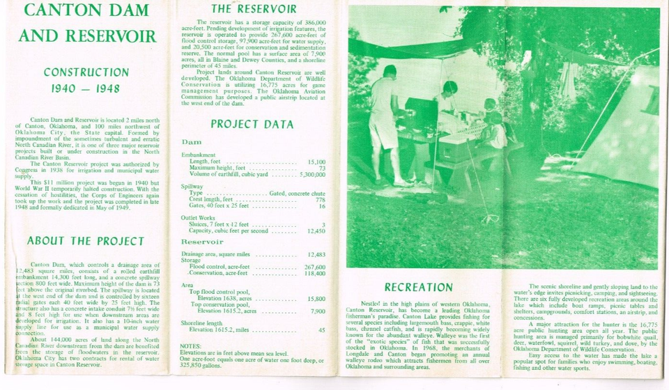 Canton Lake Dam Reservoir Brochure Map Oklahoma Corp Engineers 1969 ...