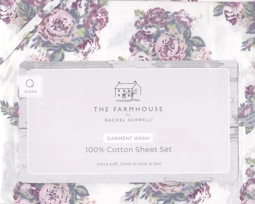 Shabby Chic The Farmhouse 4PC Queen Sheet Set Purple Peony Floral ...