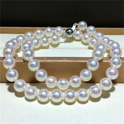 gorgeous AAA+++9-10mm natural Akoya white round pearl necklace 18in | eBay