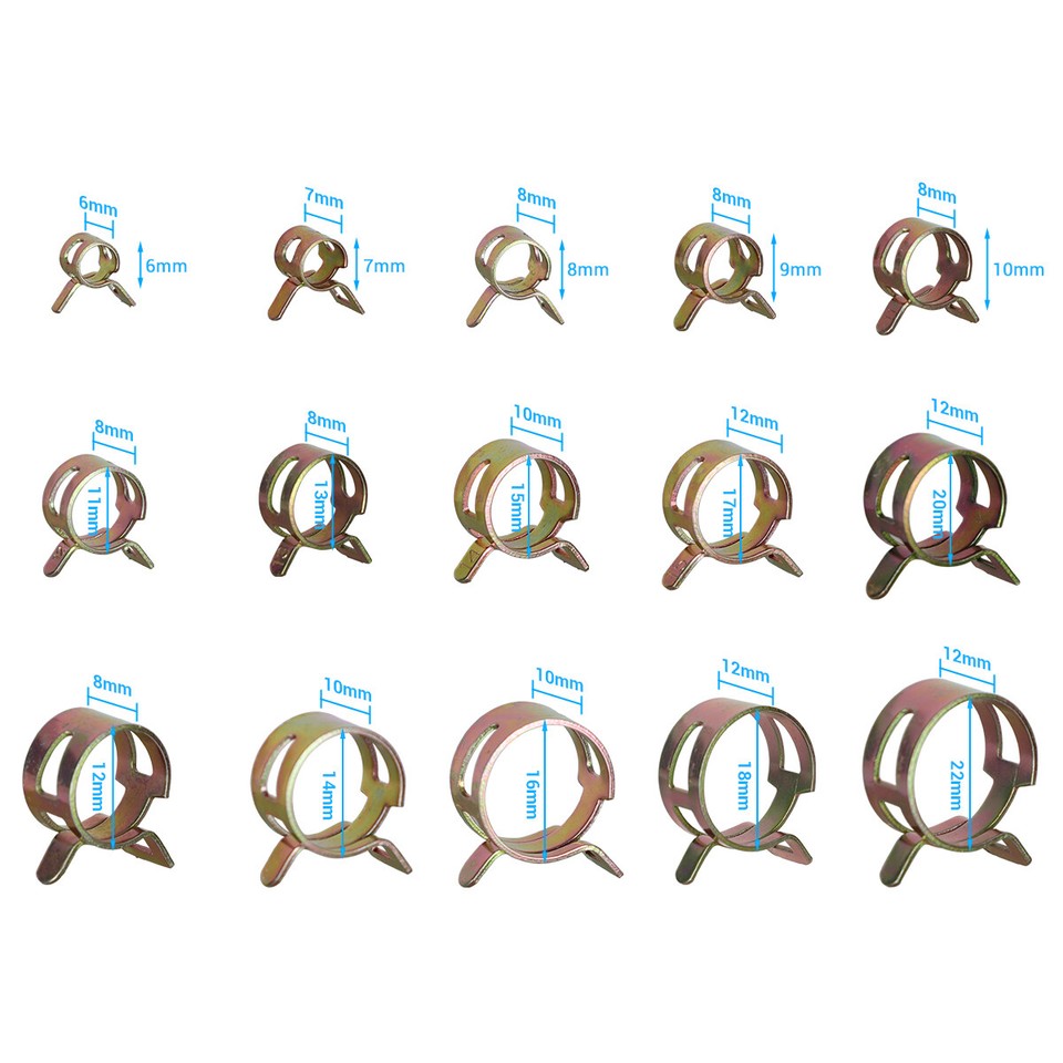 115X Hose Spring Clamps 6-22mm Fastener Fuel Water Line Pipe Air Tube ...