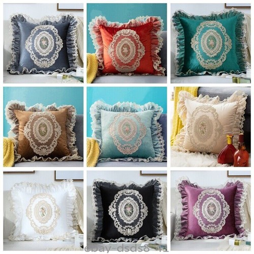 1x Ruffles Velvet Lace Throw Pillow Case Cover Luxury Splice European ...