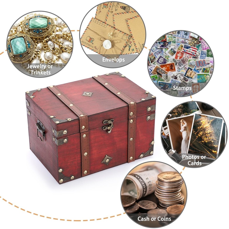 ELLDOO Vintage Treasure Chest Box, Pirate Keepsakes Box for Gifts ...