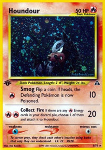 1x Houndour - 5/75 - Holo Rare - 1st Edition Heavily Played Pokemon G2 ...