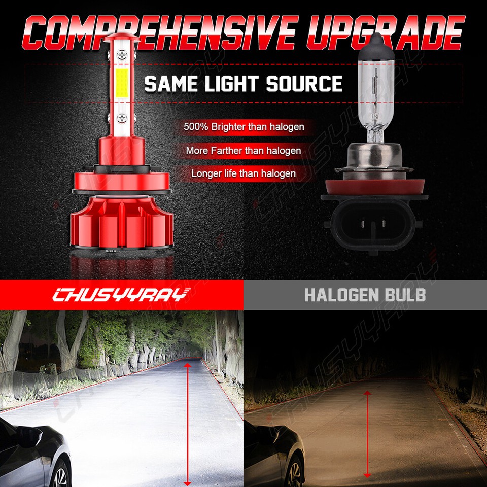 H11 H9 LED Headlight Kit High Low Beam Bulbs Super Bright 6000K Xenon ...
