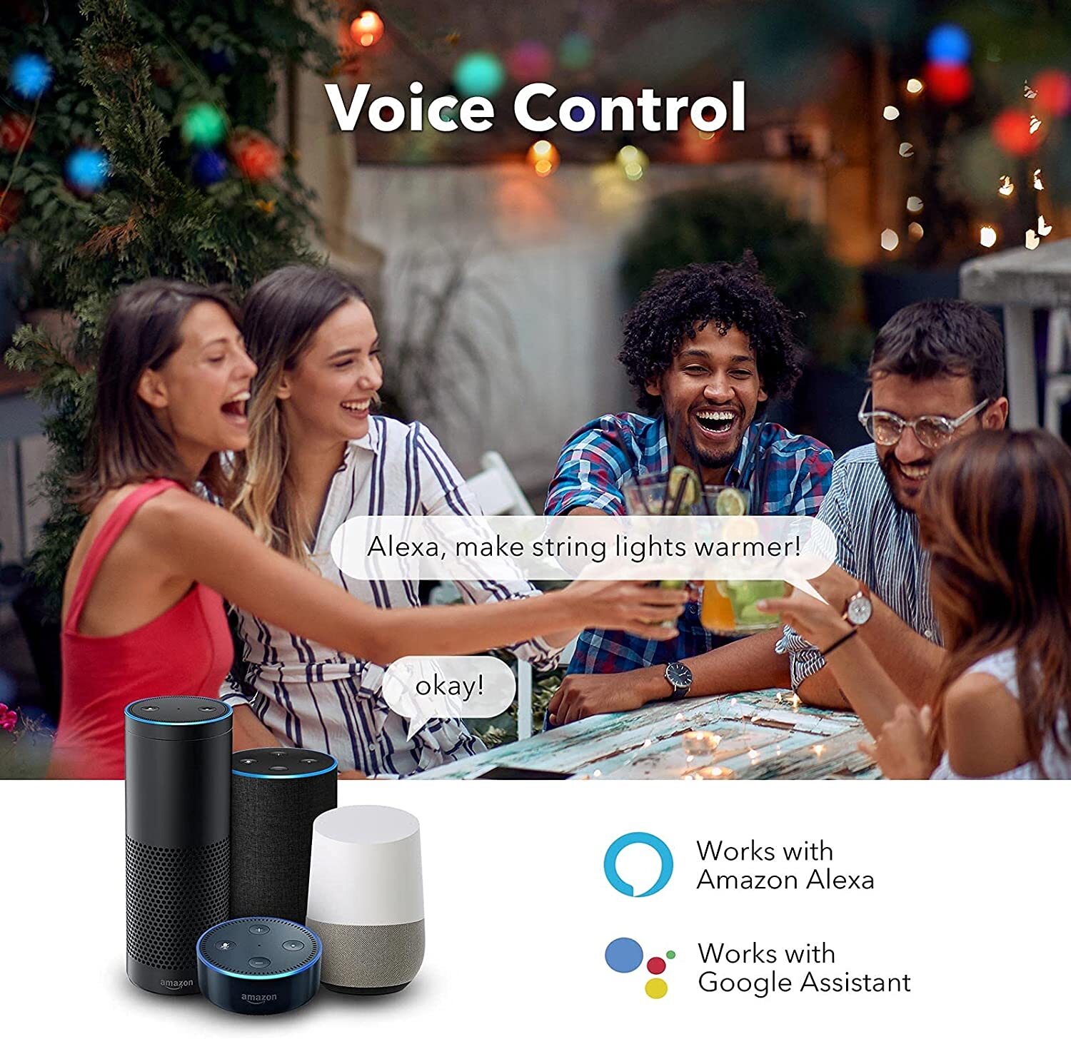 HBN 24ft Outdoor String Lights RGBW-Smart String Lights Color Changing ...