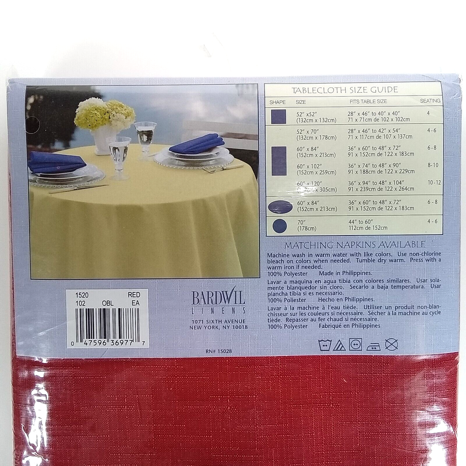New Bardwil Color Basics Oblong Red Tablecloth 60x102 Wrinkle Free 100% ...