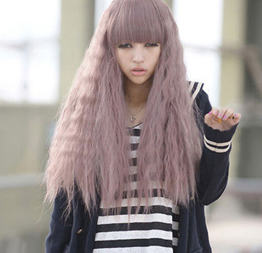 Harajuku Lolita Long Taro Purple Corn Curly Wavy Women's Lady Hair Wig ...